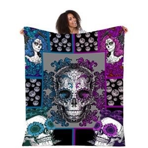 throw blanket for women men purple sugar skull warm soft sherpa fleece bed throw tapestry blanket gift for christma 80"x60" travel blanket cover bedroom decor blankets quilt