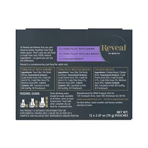 Reveal Natural Wet Cat Food, 12 Pack, Limited Ingredient Wet Cat Food Pouches, Grain Free Food for Cats, Variety of Fish and Chicken Flavors in Broth, 2.47oz Pouches