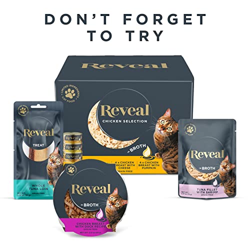 Reveal Natural Wet Cat Food, 12 Pack, Limited Ingredient Wet Cat Food Pouches, Grain Free Food for Cats, Variety of Fish and Chicken Flavors in Broth, 2.47oz Pouches