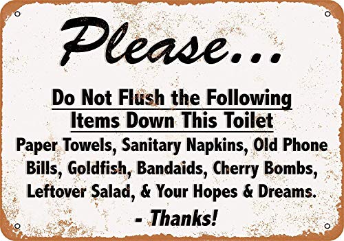 Kexle 8 x 12 Metal Sign - Vintage Look Please Do Not Flush Your Hopes and Dreams Down The Toilet