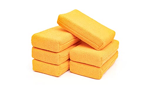 The Rag Company - The Pearl Microfiber Detailing Applicator Sponges (6-Pack) Versatile Detailing Tool, Excellent for Applying Wax, Sealants, Coatings and Other Automotive Products, 3in x 5in, Orange