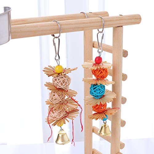 Scicalife 2pcs Parrot Biting Toy Hanging Rattan Ball Bell Parrot Cage Pendant Birds Playing ToyPet Gift