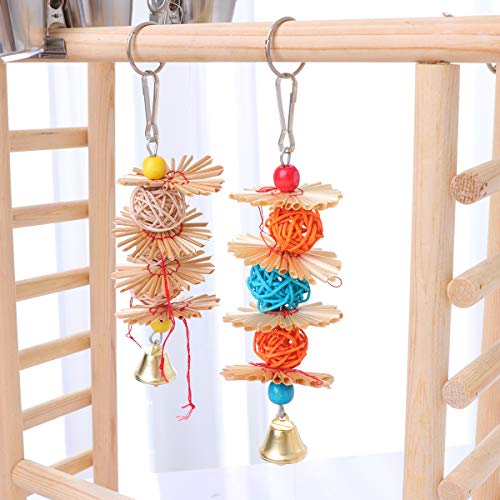 Scicalife 2pcs Parrot Biting Toy Hanging Rattan Ball Bell Parrot Cage Pendant Birds Playing ToyPet Gift