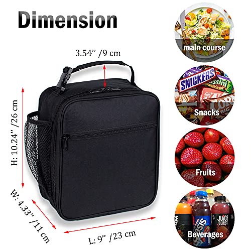 EASTVIO Black Lunch Box for Teens Boys Kids Men Insulated Thermal Tote Cooler Bag for Girls Women- Portable, Lightweight, Durable and Reusable