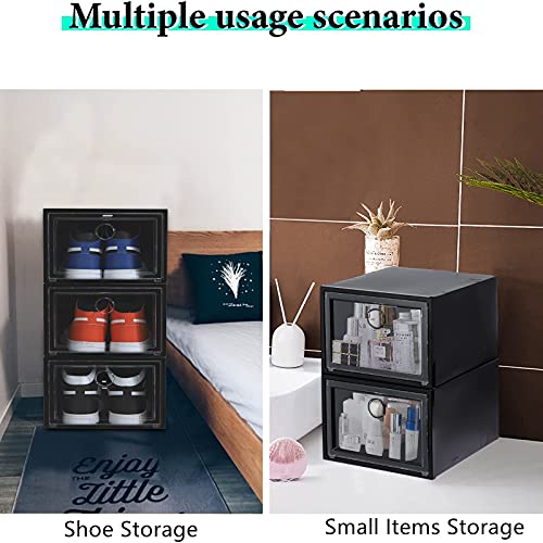 MMBABY 24 Pack Black Shoe Storage Box Stackable Shoe Storage Organizers Large Containers Easy to Assembly Stackable Shoe Organizer Bins fits for US Size 12