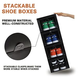 MMBABY 24 Pack Black Shoe Storage Box Stackable Shoe Storage Organizers Large Containers Easy to Assembly Stackable Shoe Organizer Bins fits for US Size 12