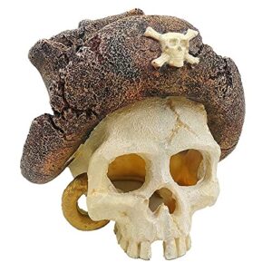 bcsiuhd aquarium ornament - fish tank decorations supplies accessories handsome cowboy hat pirate skull decor resin aquarium cave（brown）