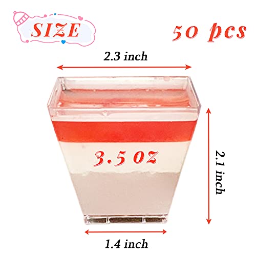 Gddochn 50 Pack 3.5 oz/100ml Plastic Square Dessert Cups,Square Small Appetizer Cups,Square Clear Plastic Dessert Tumbler Cup for Desserts,Appetizers,Puddings,Chocolate Cakes,Ice Cream