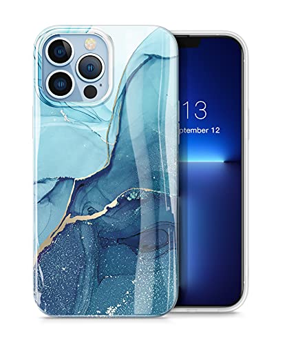 GVIEWIN for iPhone 13 Pro Case 6.1 Inch 2021, [10FT Military Grade Drop Protection] Marble Phone Case Slim Glossy Soft TPU Shockproof Protective Cover for Women Men Stylish Phone Cases(Navy Blue)