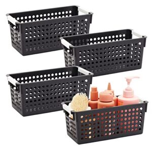 farmlyn creek black plastic baskets with handles for bathroom, laundry room, closet organization (4 pack)