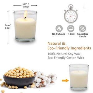 15 Hour Unscented White Votive Candles in Glass, 20 Packs Soy Wax Candles for Wedding Table Home Spa Holidays Party