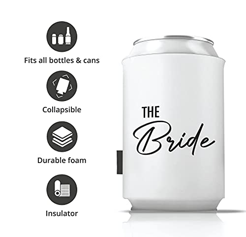 Pretty Robes Bride and Groom Can Coolers Couples Collapsible Bottle and Can Sleeves Insulator Couples Can Cooler Set for Wedding, Engagement, Anniversary, Bridal Showers