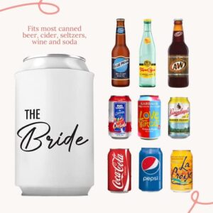 Pretty Robes Bride and Groom Can Coolers Couples Collapsible Bottle and Can Sleeves Insulator Couples Can Cooler Set for Wedding, Engagement, Anniversary, Bridal Showers