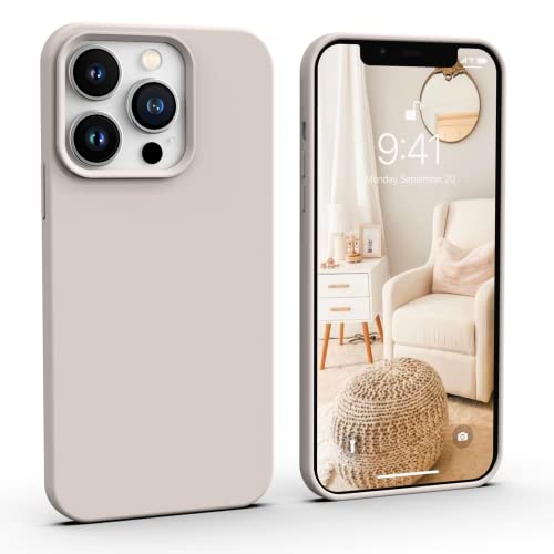 IceSword iPhone 13 Pro Stone Case 6.1” (2021), Liquid Silicone Slim Shockproof Phone Case Cover,Soft Anti-Scratch Microfiber Lining,Matte Beige, Tan, Cream, Protective Compatible iPhone 13 Pro - Stone