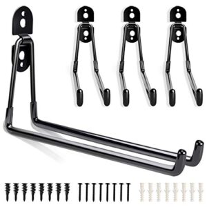 heevir garage hooks heavy duty - 11 inch large wall mount storage hanger, 4 pack long hook garage organizer for hanging tool, chairs, hoses, ladder, bulk items, ropes, etc.