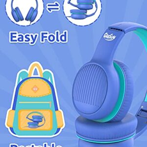 gorsun Premium A66 Kids Headphones with 85dB/94dB Volume Limited, in-line HD Mic, Audio Sharing, Foldable Toddler Headphones, Adjustable, Children Headphones Over-Ear for School Travel, Blue