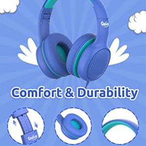 gorsun Premium A66 Kids Headphones with 85dB/94dB Volume Limited, in-line HD Mic, Audio Sharing, Foldable Toddler Headphones, Adjustable, Children Headphones Over-Ear for School Travel, Blue