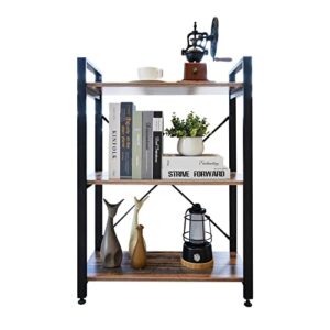 Small Bookshelf, 3 Tier Industrial bookshelf Wood Bookcase Shelves Storage, Standing Metal Frame Book Shelves for Living Room Bedroom and Office, Vintage Display 3 Tiers Open Shelf/Rack, Black/Brown