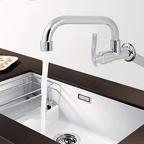 Kitchen Faucet, G1/2inch Wall Mounted Kitchen Sink Faucet Single Cold Water Brass Body and Stainless Steel Tube Tap Sink Water Faucet (LQ-3093 20cm)