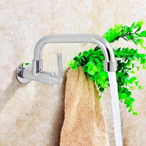 Kitchen Faucet, G1/2inch Wall Mounted Kitchen Sink Faucet Single Cold Water Brass Body and Stainless Steel Tube Tap Sink Water Faucet (LQ-3093 20cm)