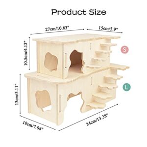 CAREUPET Hamster Wooden Houses with Steps, Hamster Hideout, Multi Chamber Room for Hamster Syrian Mice Gerbils Mouse Dwarf