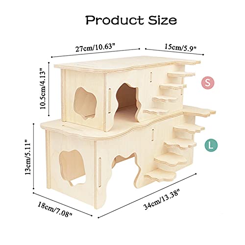 CAREUPET Hamster Wooden Houses with Steps, Hamster Hideout, Multi Chamber Room for Hamster Syrian Mice Gerbils Mouse Dwarf