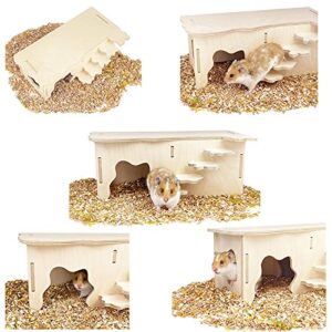 CAREUPET Hamster Wooden Houses with Steps, Hamster Hideout, Multi Chamber Room for Hamster Syrian Mice Gerbils Mouse Dwarf