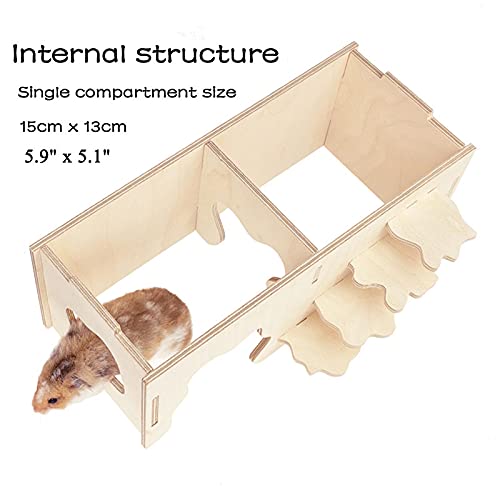 CAREUPET Hamster Wooden Houses with Steps, Hamster Hideout, Multi Chamber Room for Hamster Syrian Mice Gerbils Mouse Dwarf