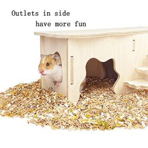 CAREUPET Hamster Wooden Houses with Steps, Hamster Hideout, Multi Chamber Room for Hamster Syrian Mice Gerbils Mouse Dwarf