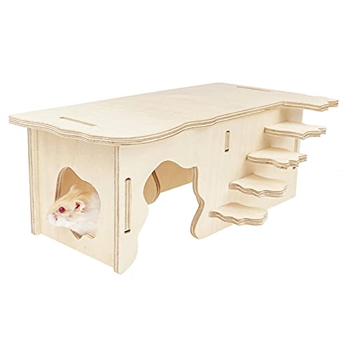 CAREUPET Hamster Wooden Houses with Steps, Hamster Hideout, Multi Chamber Room for Hamster Syrian Mice Gerbils Mouse Dwarf