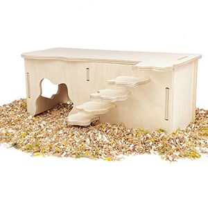 CAREUPET Hamster Wooden Houses with Steps, Hamster Hideout, Multi Chamber Room for Hamster Syrian Mice Gerbils Mouse Dwarf