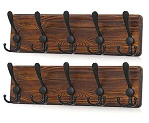 coat rack wall mount, 5 tri hooks, coat rack hooks, hook rack rail, wooden entryway hanging coat rack, self-assembly rustic wood wall coat hanger for the entryway, bathroom, bedroom, kitchen (2)