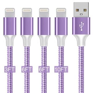 iphone charger cord,[apple mfi certified] 4pack iphone charger purple apple chargers for iphone iphone charging cord nylon braided compatible with iphone 13 pro/13/12/11 pro/11/xs max/xr/8/7/6s