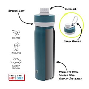 BUILT Cascade Double Wall Vacuum Insulated Stainless Steel Wide Mouth Water Bottle with Comfort Grip and Chug Lid and Carry Handle, 20 ounces