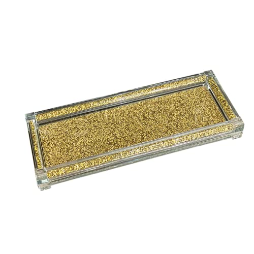 1ONE Made For You Crystal Crushed Diamond Tray to Sparkle Your Home,Serving Or Multipurpose-Home Decor Bling (Gold)