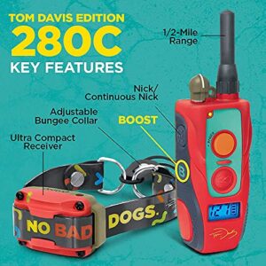 Dogtra E-Collar Tom Davis 280C Dog Training Collar with Remote Boost N’ Bungee Vibration Waterproof ecollar for Dogs 127-Level 1/2-Mile Range