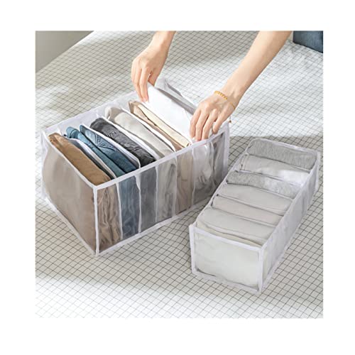 Rayeeley 2Pcs Wardrobe Clothes Compartment Organizer, Foldable Closet Drawer Organizers Jeans Drawer Dividers Organizers Clothes Mesh Separation Box for Thin Jeans Legging T-Shirt Kids Clothes(White)