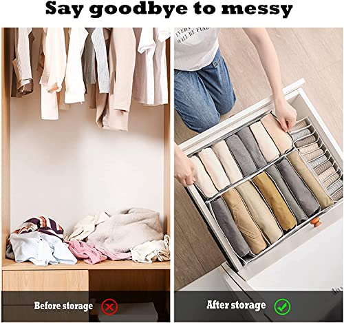 Rayeeley 2Pcs Wardrobe Clothes Compartment Organizer, Foldable Closet Drawer Organizers Jeans Drawer Dividers Organizers Clothes Mesh Separation Box for Thin Jeans Legging T-Shirt Kids Clothes(White)