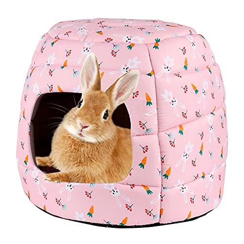 YUEPET Large Rabbit Bed House Foldable Winter Warm Bunny Hideout Cave for Guinea Pig Hamster Squirrel Ferret Hedgehog Chinchilla Cozy Cage Accessories