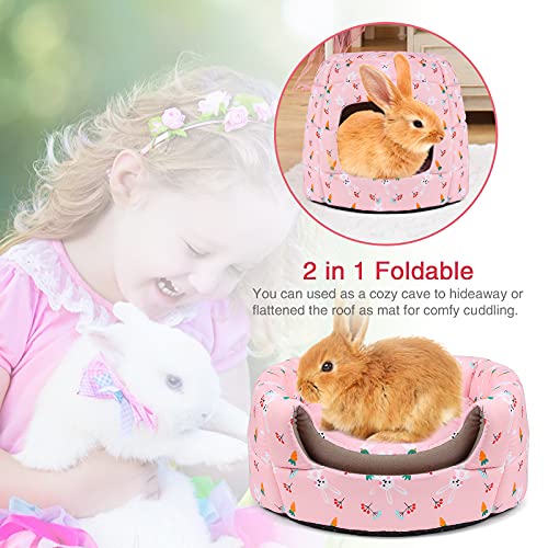 YUEPET Large Rabbit Bed House Foldable Winter Warm Bunny Hideout Cave for Guinea Pig Hamster Squirrel Ferret Hedgehog Chinchilla Cozy Cage Accessories