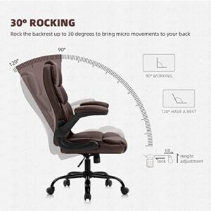 YAMASORO Executive Office Chair,Ergonomic Chair with Lumbar Support,Comfortable Computer Desk Chairs Flip up Arms and Wheels Swivel Task Chair, Brown