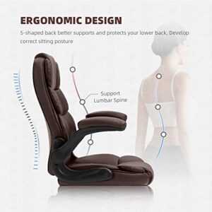 YAMASORO Executive Office Chair,Ergonomic Chair with Lumbar Support,Comfortable Computer Desk Chairs Flip up Arms and Wheels Swivel Task Chair, Brown