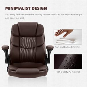 YAMASORO Executive Office Chair,Ergonomic Chair with Lumbar Support,Comfortable Computer Desk Chairs Flip up Arms and Wheels Swivel Task Chair, Brown