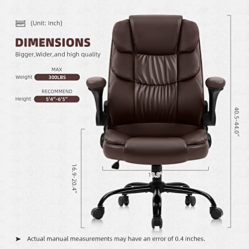 YAMASORO Executive Office Chair,Ergonomic Chair with Lumbar Support,Comfortable Computer Desk Chairs Flip up Arms and Wheels Swivel Task Chair, Brown