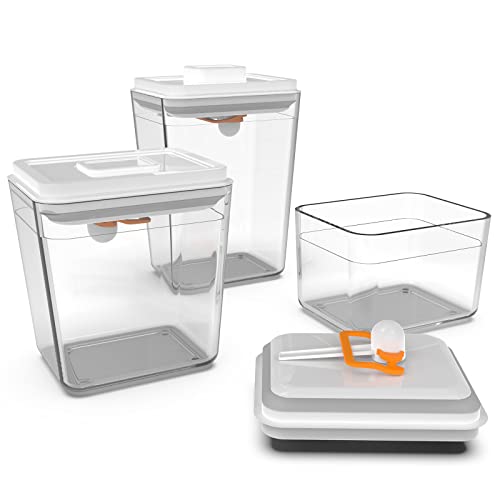 Airtight Food Storage Container Set Mechanical Silicone Seal Canister-BPA-Free Clear Plastic Kitchen Pantry Organization Storage with Durable Lids Ideal for Cereal, Flour& Sugar-Spoon included