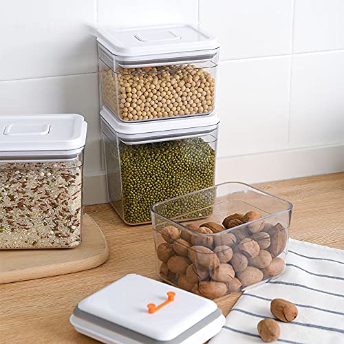 Airtight Food Storage Container Set Mechanical Silicone Seal Canister-BPA-Free Clear Plastic Kitchen Pantry Organization Storage with Durable Lids Ideal for Cereal, Flour& Sugar-Spoon included