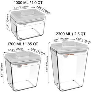 Airtight Food Storage Container Set Mechanical Silicone Seal Canister-BPA-Free Clear Plastic Kitchen Pantry Organization Storage with Durable Lids Ideal for Cereal, Flour& Sugar-Spoon included