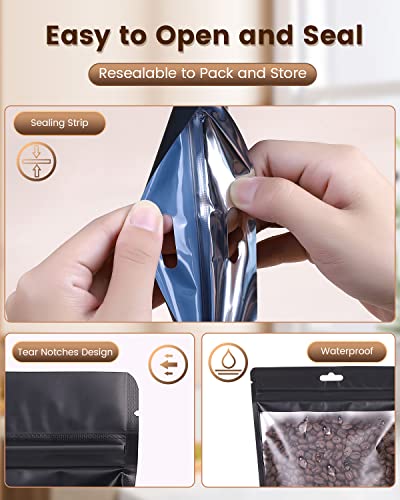 Resealable Bags, Mylar Bags Smell Proof Bags with Clear Window,Packaging Bags for Storage Coffee Beans, Cookie, Lipstick, Candy，150 Pieces， 6"x9"&4"x6"