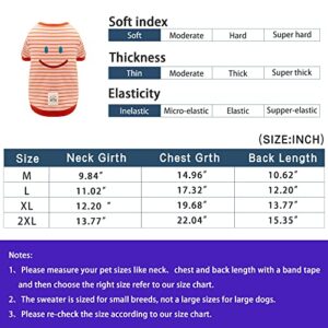 ISPET Stripe Dog Hoodie Sweatshirt Smile Stitchwork Dog Sweater 100% Cotton Pet Warm Winter Clothes for Small Medium Dogs, Red Medium