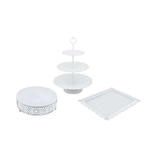 Xeternity-Made XMSound 3 Pieces Cake Stand Set ,White Metal Cupcake Holder Dessert Display Plate ,Decor Serving Platter for Wedding Birthday Parties Celebration